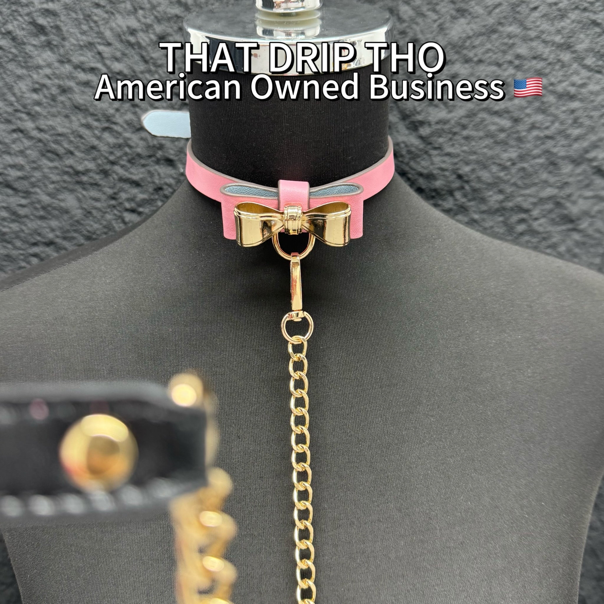 Luxe Chain ( [Sweet Memory] Cute Pink Leather with Gold Color Metal Bo