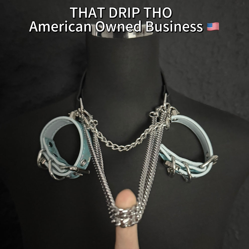 Double Layered Chains Leather Choker with Cuff Set