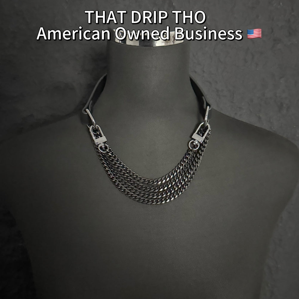 Luxe Chain (Premium Double Layered Chains Leather Choker) ( Black Leat